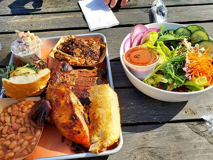 When your barbecue plate comes with a garden-fresh salad, you can pretend you're being healthy while devouring smoked meats.