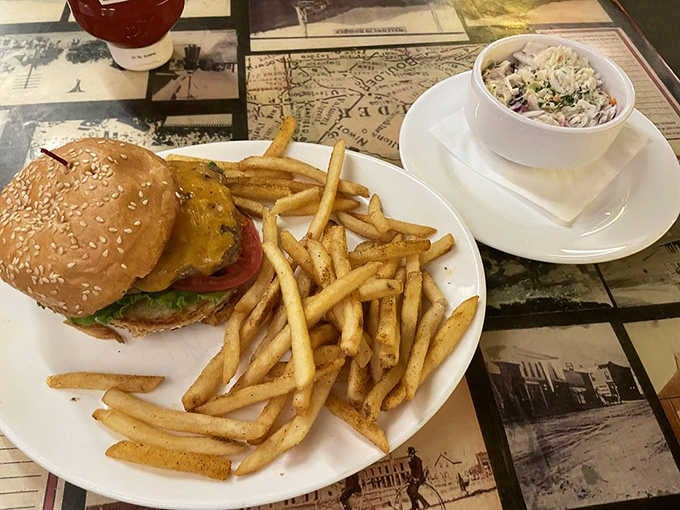 A classic burger and seasoned fries, simple and satisfying. Sometimes the straightforward choice is the right one.