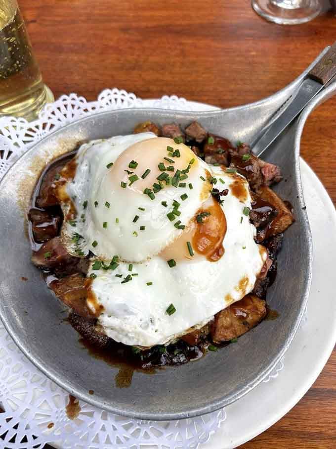 Short rib hash topped with eggs is the kind of breakfast that makes you understand why brunch was invented.