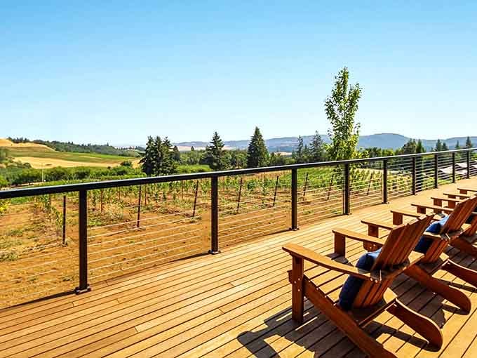 Adirondack chairs, vineyard views, and zero obligations. This is what retirement brochures dream of looking like.