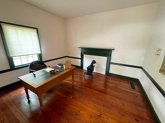 A simple wooden desk, a small iron stove, and creaky floorboards, this is where serious thinking happened without a single notification ping.