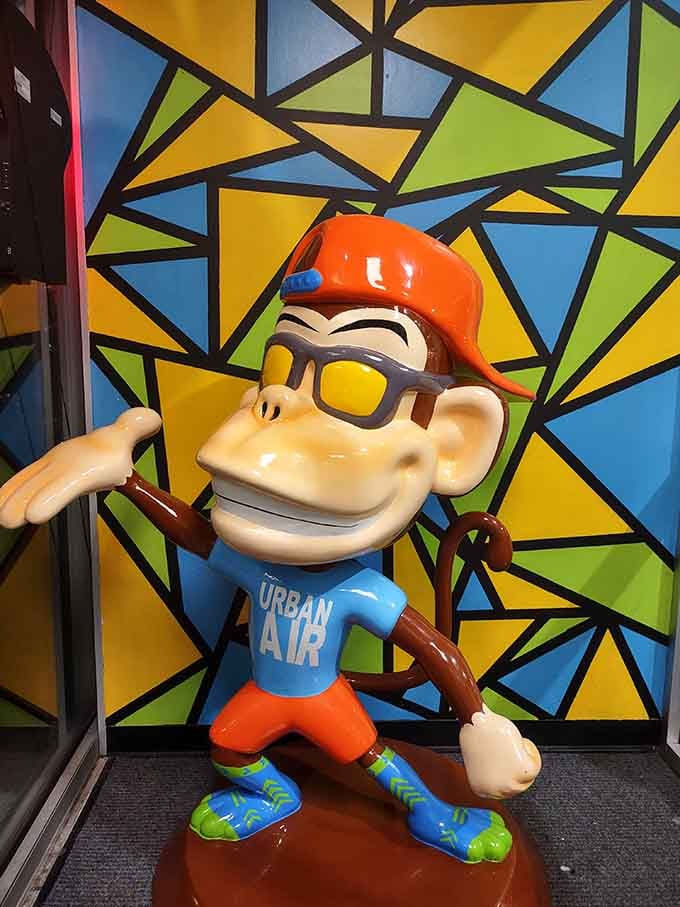 Meet the cheerful mascot monkey, forever frozen in mid-adventure, sporting better shoes than most of us own.