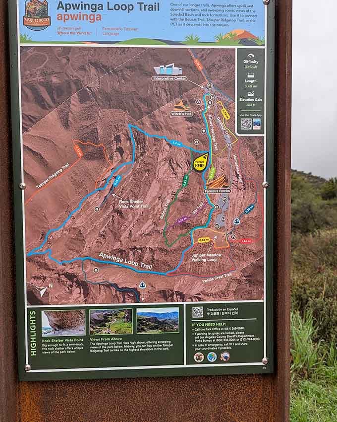 The Apwinga Loop Trail map, your guide to 3.6 miles of high desert drama and sweeping views.