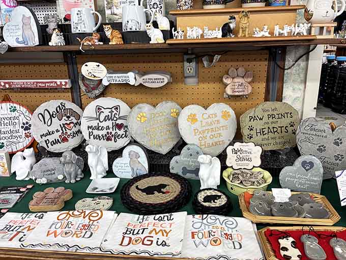 For the pet lover who has everything, heart-shaped stones and paw print décor that say "my dog is my world" loud and proud.