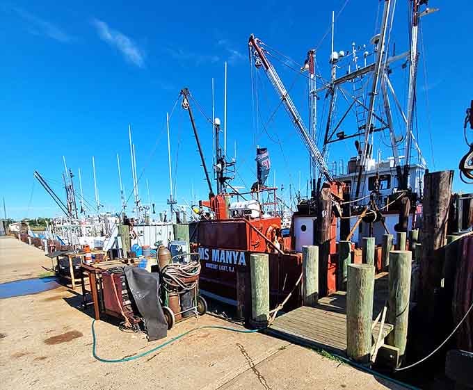 Commercial fishing boats tied up at the docks remind you this isn't a museum, it's the real deal.