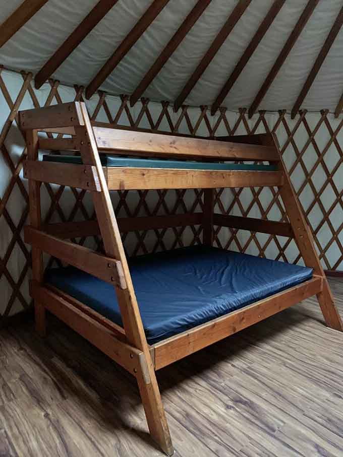 Solid wood bunk beds built for adventure. The top bunk is always worth the climb.