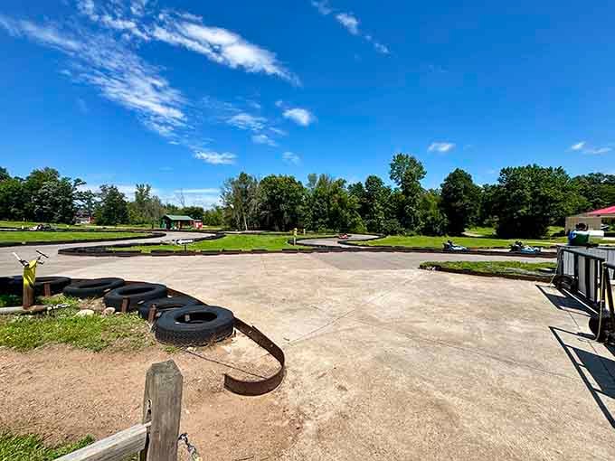 The go-kart track stretches out like a miniature Indy 500, minus the million-dollar prize and plus family bragging rights.