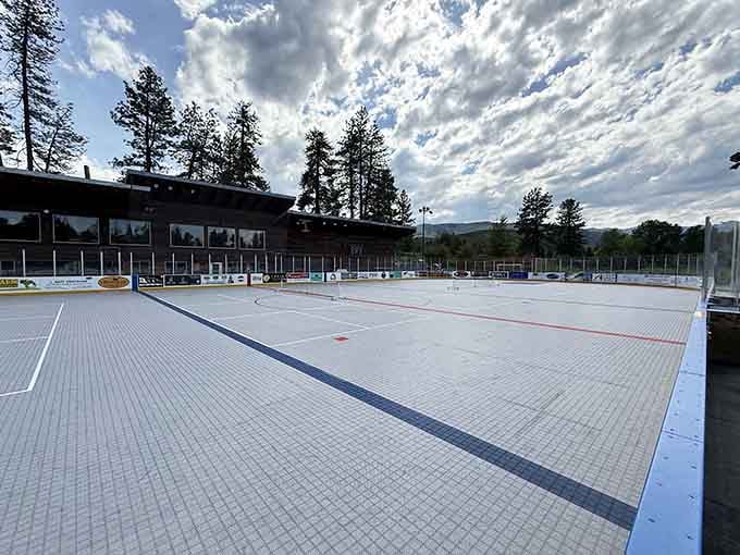 Even the skating rink in Winthrop has mountain views, because apparently this town refuses to do anything halfway.
