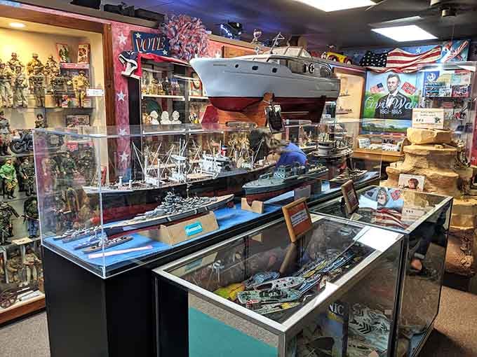 Detailed model ships and naval vessels at the World's Largest Toy Museum Complex, ready to sail straight into your nostalgia.