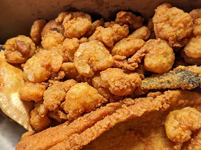 Crispy little shrimp piled high, proof that this place never does anything halfway. Southern seafood at its finest.