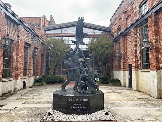 The Workers of York sculpture stands proud, honoring the hardworking hands that built this remarkable city from the ground up.