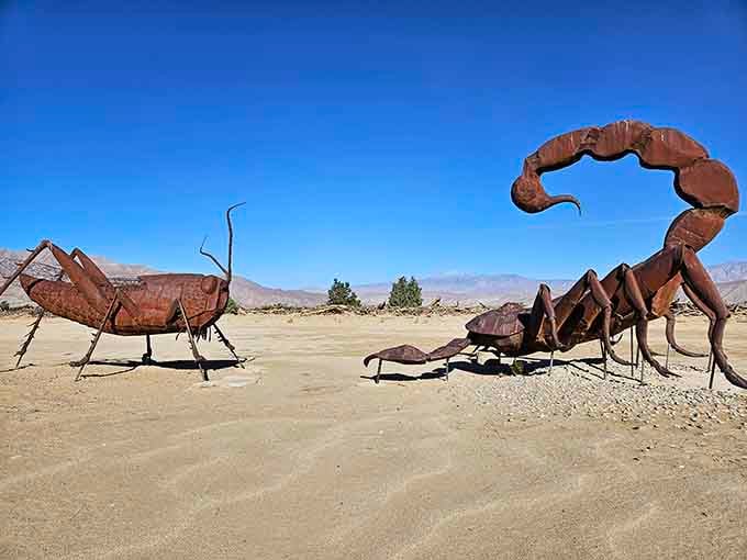 Giant metal insects stage an eternal standoff under endless blue skies&mdash;better than any science fiction movie.