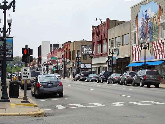 Murals and local shops create a main street that's actually thriving, not just surviving on nostalgia and good intentions alone.