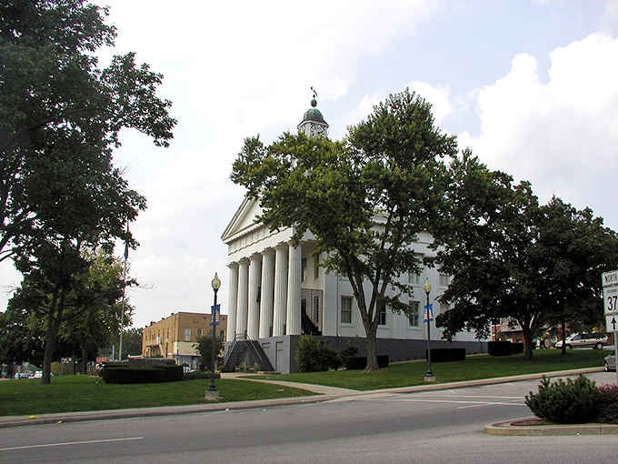 Majestic columns frame this Greek Revival courthouse like something from Mr. Smith Goes to Washington, minus the political drama.