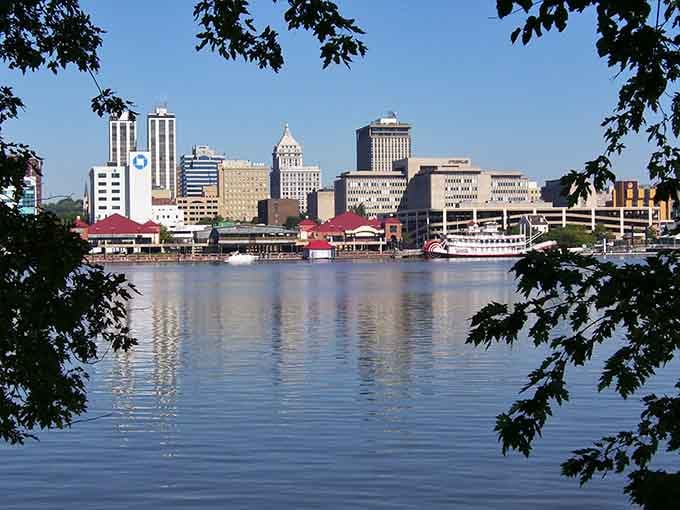 Peoria's skyline shimmers across the glassy Illinois River, a postcard view that reminds you this city has serious waterfront soul.