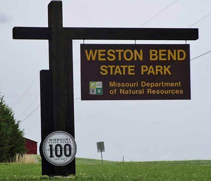 A century of Missouri state park history stands right there on that weathered sign, quietly earning its badge.