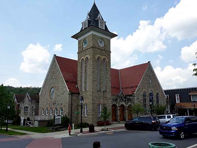 The stone tower reaches skyward with old-world craftsmanship that modern builders can only admire from afar.