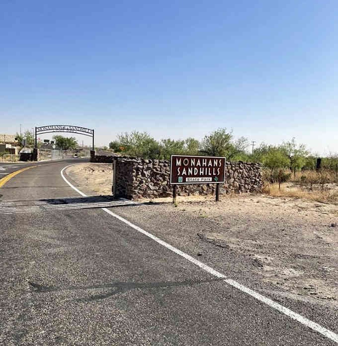 The park entrance welcomes visitors to landscapes that look more like Lawrence of Arabia than Lone Star State.