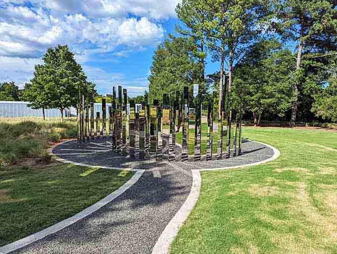 Modern sculptures rise from the landscape creating an outdoor museum that makes contemporary art feel accessible.