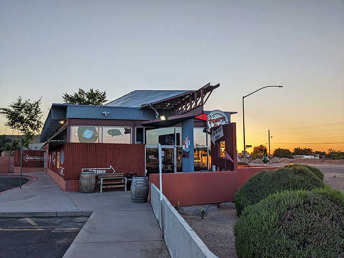 That dramatic roofline and desert sunset backdrop could make even a vegetarian reconsider their life choices momentarily.