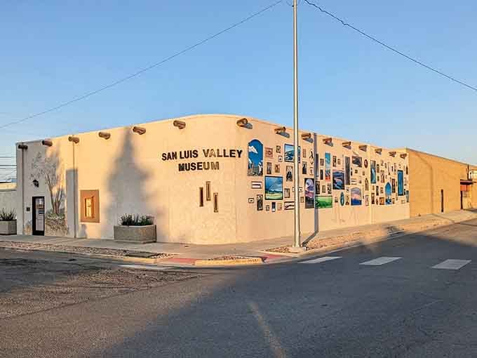 The San Luis Valley Museum wraps its entire exterior in artwork, turning a corner building into a gallery you can see from your car.
