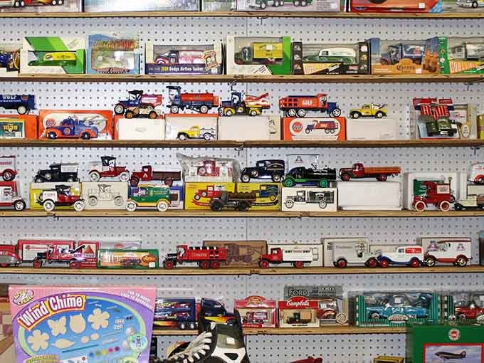Die-cast trucks lined up with more care and precision than most people give their actual vehicles.