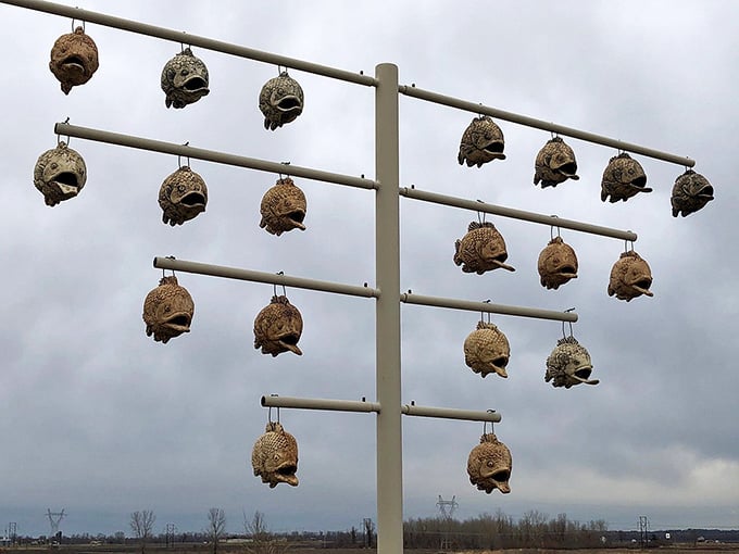 These woven birdhouses hang like nature's apartment complex, offering feathered residents better views than most downtown condos provide.