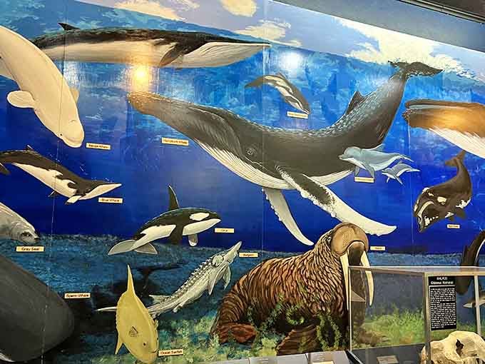 That mural makes you feel like you're swimming with ancient giants, which is thrilling from a safe, dry distance.