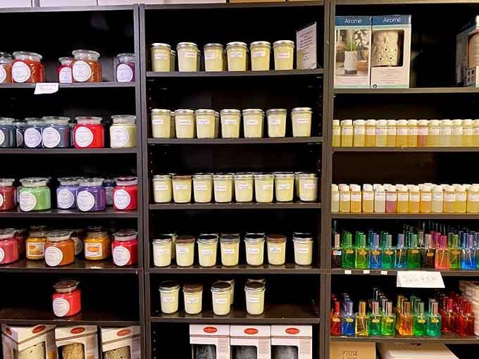 Candles and fragrance oils lined up neatly, ready to make your whole house smell incredible.