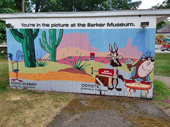 Road Runner and Wile E. Coyote immortalized on a wall, still locked in their eternal, glorious rivalry.