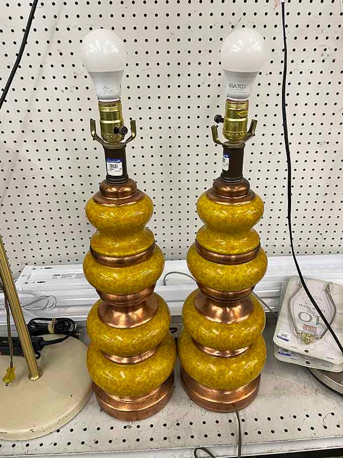 Two matching lamps that look like they escaped from a 1970s living room and never looked back.