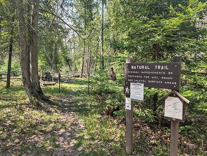 Natural Trail, minimal improvements. Translation: pure, unfiltered wilderness that hasn't been fussed with. Perfect.