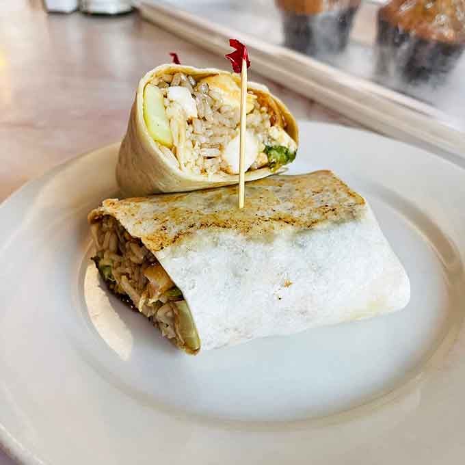 A chicken teriyaki wrap so neatly packed, it looks like someone actually planned their lunch for once.