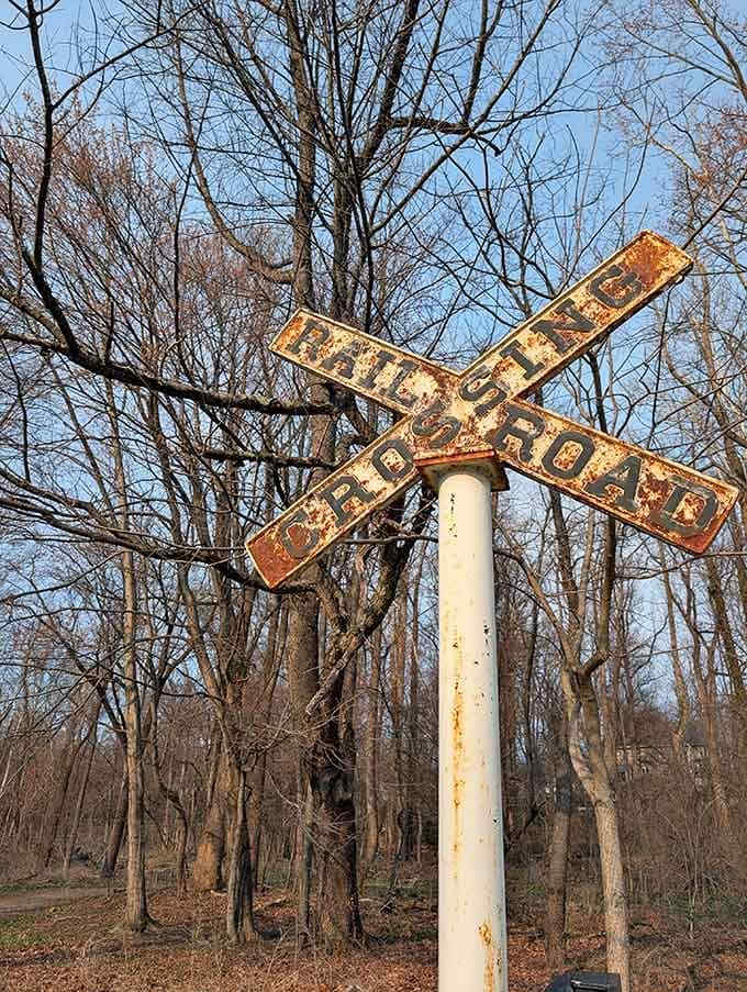 Rusty, weathered, and absolutely perfect, this old crossing sign has earned every bit of its character.