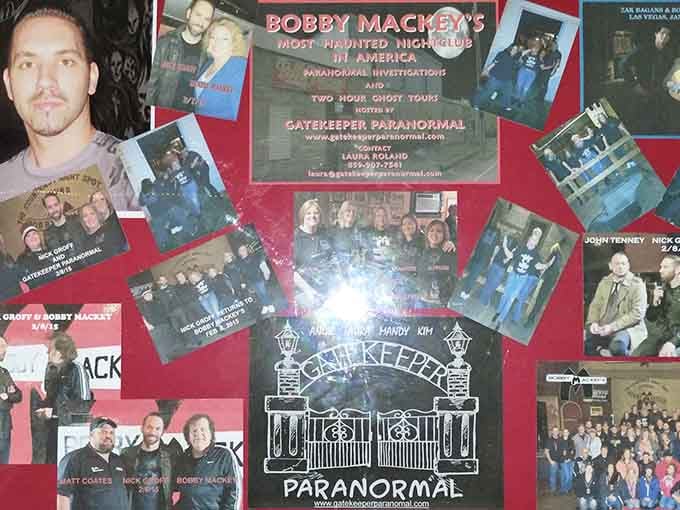 Photos of paranormal investigators cover the board like a who's who of ghost hunting television royalty.