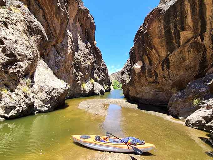 Paddling through narrow rock channels feels like discovering secret passages in nature's own adventure park.