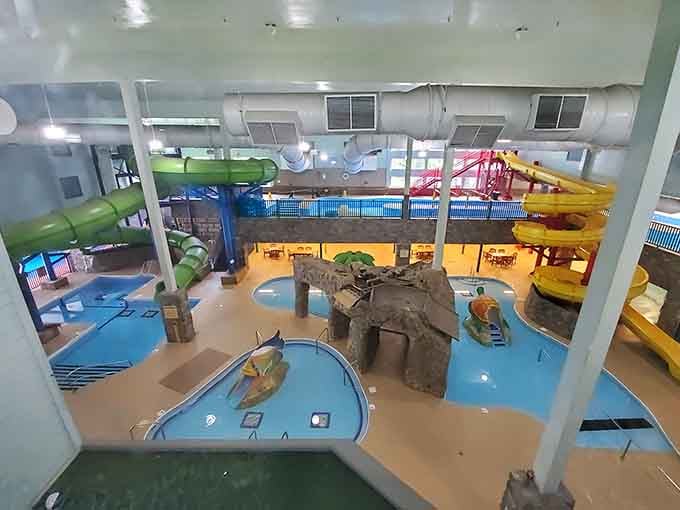 A bird's-eye view of the indoor waterpark proves that more slides always equals more fun.