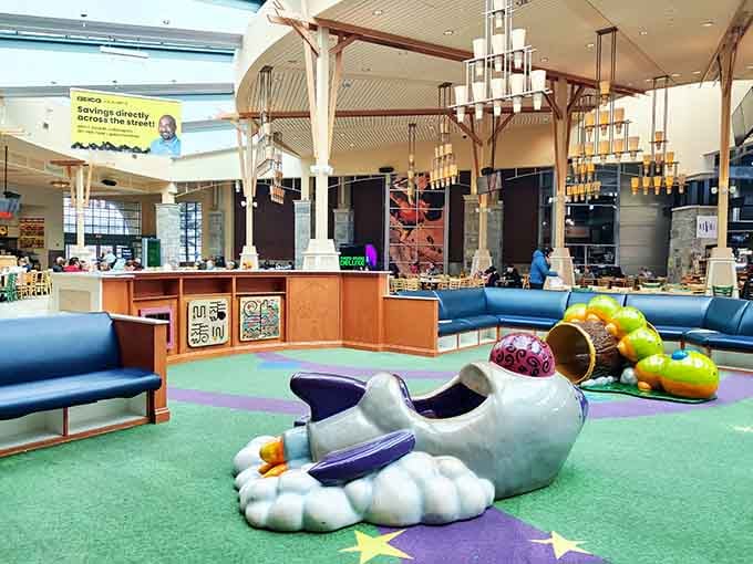 A toddler play area this colorful makes the whole family want to stick around longer.