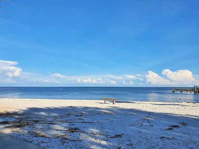 This beach offers calm Gulf waters without the crowds, like finding a secret your GPS accidentally revealed.