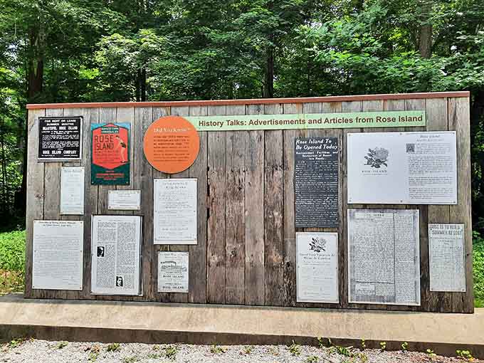 History lessons are way more interesting when they're posted on weathered wood instead of projected on a screen.