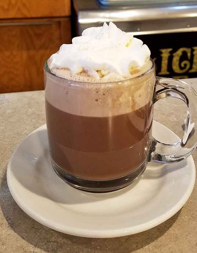 Hot chocolate topped with whipped cream so generous, it's basically a dessert wearing a disguise.