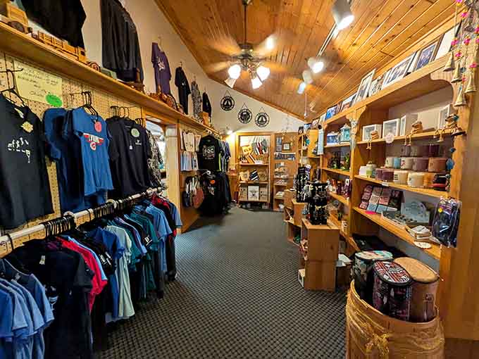 Branded tees, gifts, and keepsakes fill the cozy shop. Your friends will want one too.
