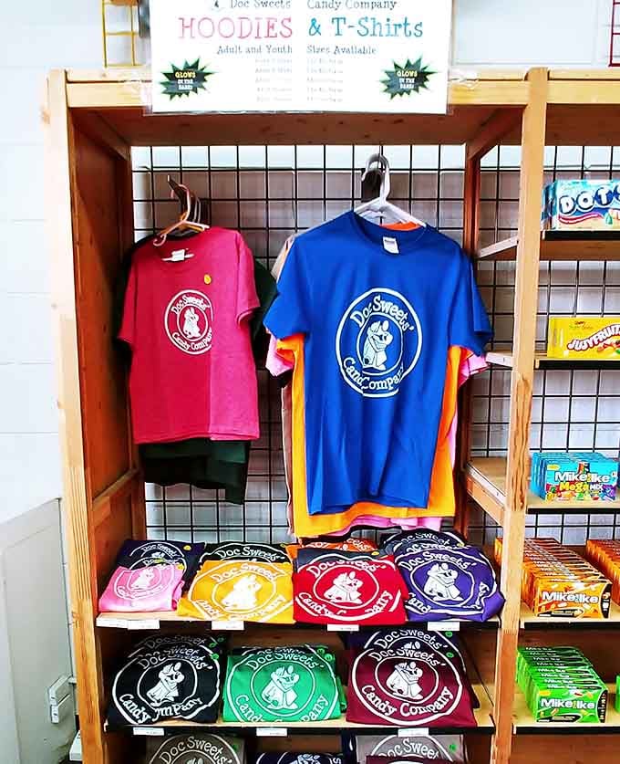 Doc Sweets' branded tees in every color, because wearing your candy loyalty on your sleeve is completely valid.