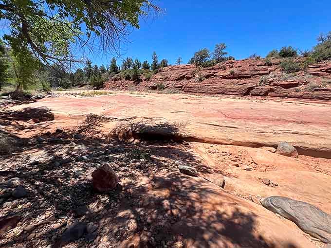 Layers of red sandstone stacked by time itself. Geology class never looked this good.