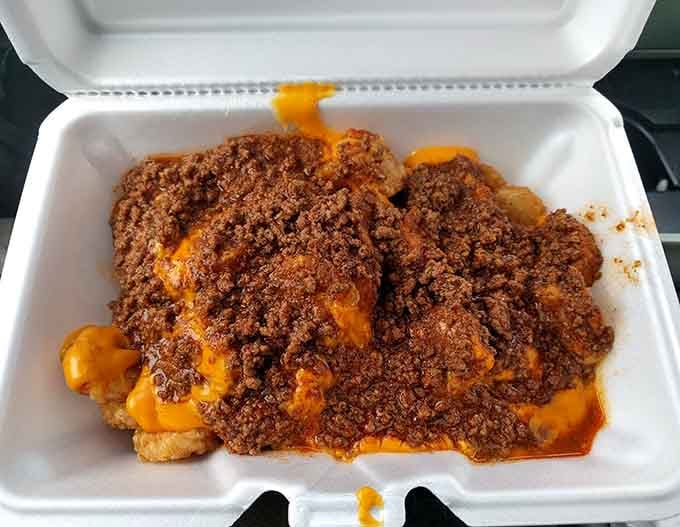Chili cheese tots that look like they've been blessed by the patron saint of "I'll start my diet on Monday, I promise."