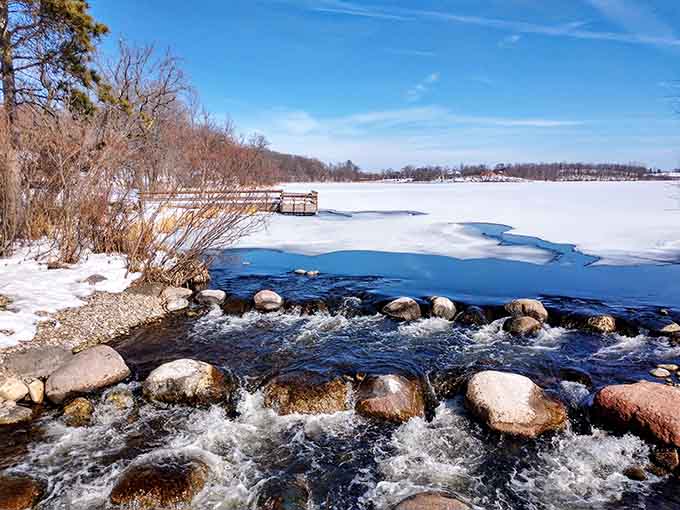 Even in winter, the rapids keep moving at Dunton Locks County Park. Nature doesn't really do days off.