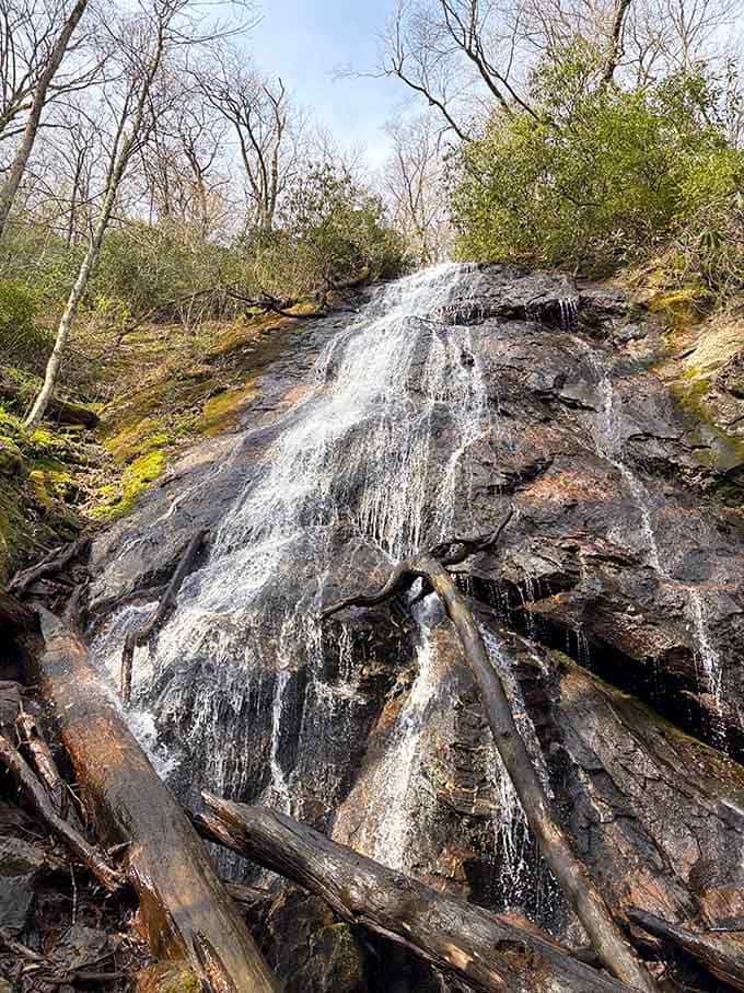 Rufus Morgan Falls fans out across dark rock like nature decided to paint with water instead of brushes.