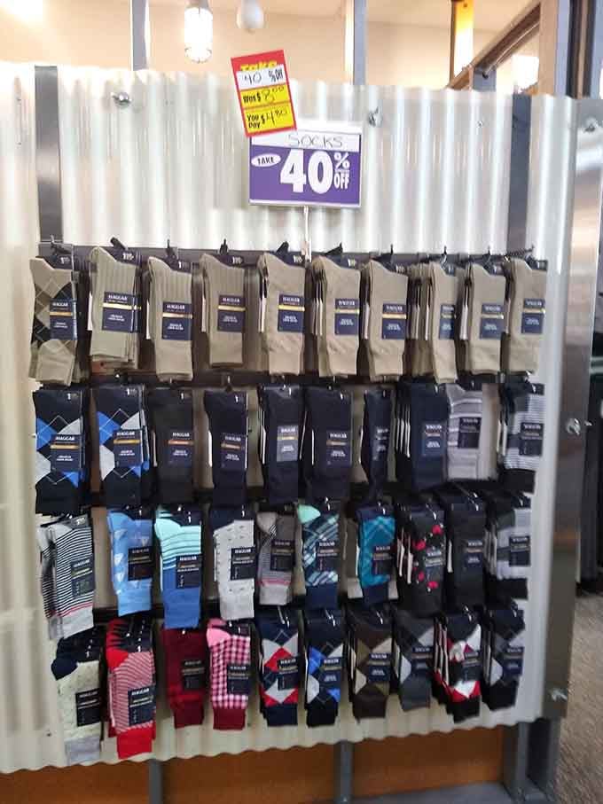 Socks at forty percent off, proving that even the most mundane necessities deserve a good discount every now and then.