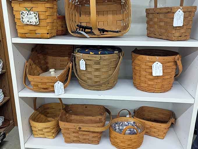 Woven baskets in every shape and size, proving that storage solutions were stylish long before IKEA existed.