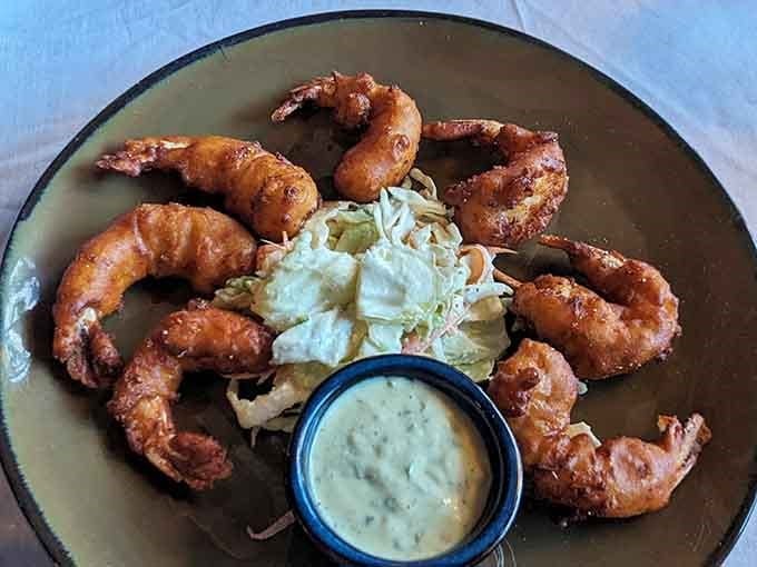 Golden, crispy, and arranged like they're posing for a portrait. These Georgia shrimp came to make an impression.